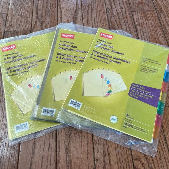 Staples | Office | 3 Packs Staples Assorted Color Insertable Dividers ...